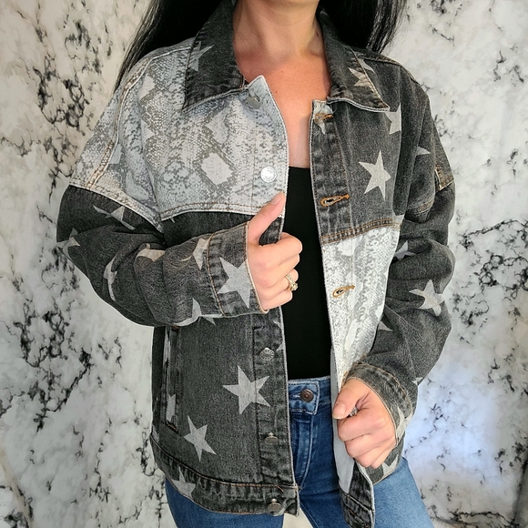 boutique | Jackets & Coats | Python And Star Colorblock Black Denim ...
